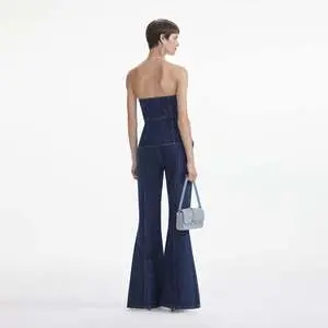 SELF-PORTRAIT Denim Flared Trousers Set