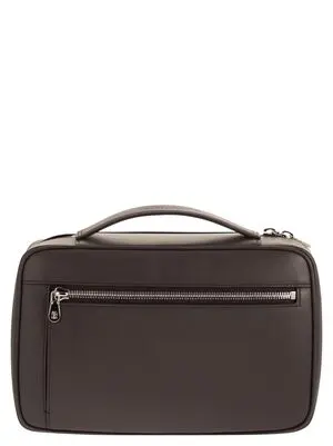 Brunello Cucinelli Logo Leather Wash Bag - Black