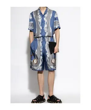 Versace Pattern Printed Elasticated Waist Shorts - Blue