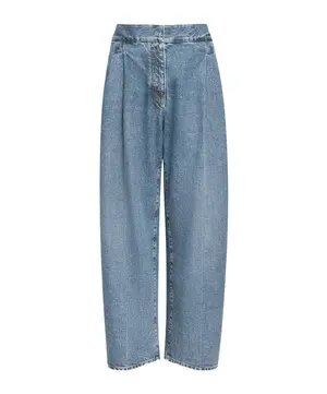 Alaïa Vintage Effect Washed Denim Pleated Pants