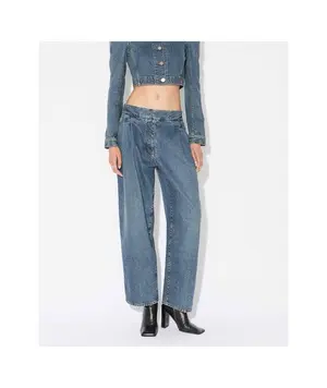 Alaïa Vintage Effect Washed Denim Pleated Pants