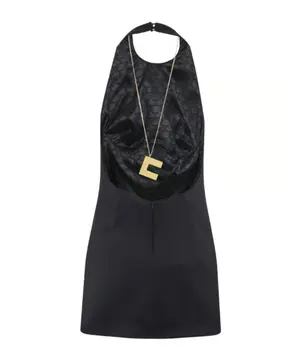 Elisabetta Franchi Halterneck Mini Dress With Necklace Detail - Black