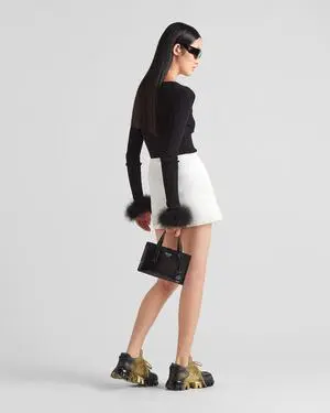 Prada Ribbed Cardigan With Feather Cuffs