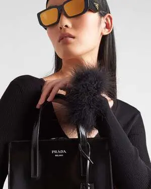 Prada Ribbed Cardigan With Feather Cuffs