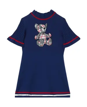 Burberry Jacquard Bear Knit Dress With Ruffled Collar