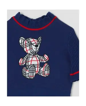 Burberry Jacquard Bear Knit Dress With Ruffled Collar