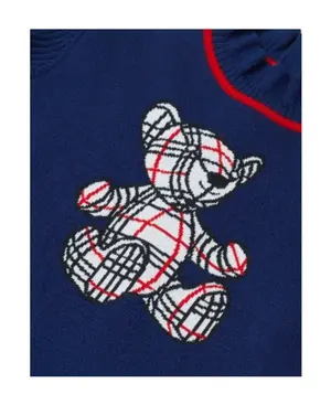 Burberry Jacquard Bear Knit Dress With Ruffled Collar