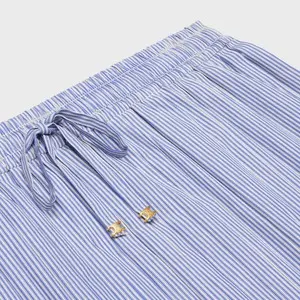 Celine Pleated Pajama Skirt In Striped Cotton