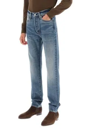 TOM FORD Button Zipper Denim Trousers - Blue