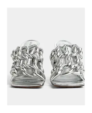 Bottega Veneta Silver Mules