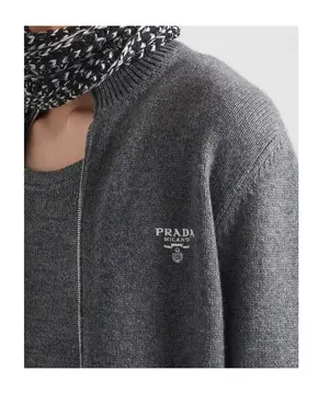 Prada Logo Embroidered Full-zip Knit Cardigan