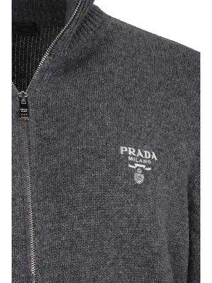 Prada Logo Embroidered Full-zip Knit Cardigan