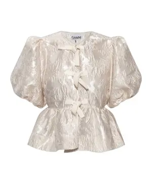 GANNI Peplum Tie Blouse - Egret