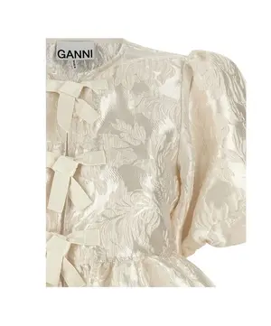 GANNI Peplum Tie Blouse - Egret