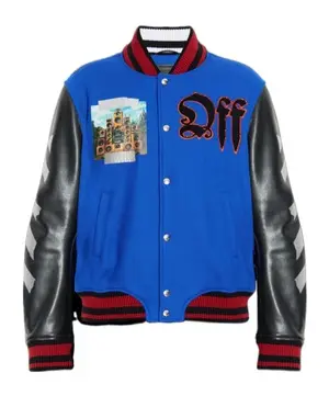 Off-White Logo Flocked Button-up Jacket - Blue