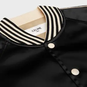 Celine Embroidered Teddy Jacket In Satin-finish Nylon - Black