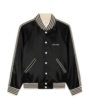 Celine Embroidered Teddy Jacket In Satin-finish Nylon - Black