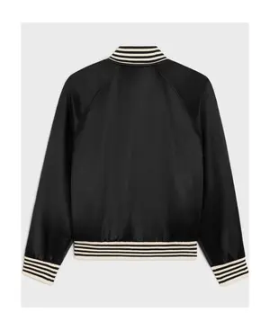 Celine Embroidered Teddy Jacket In Satin-finish Nylon - Black