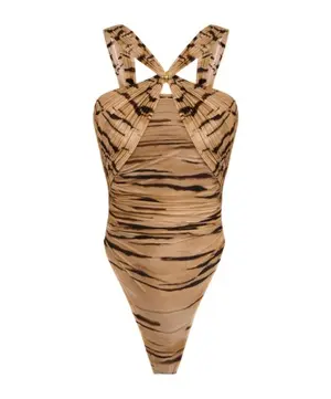 Elisabetta Franchi Tiger Printed Ruched Bodysuit