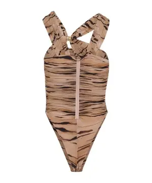 Elisabetta Franchi Tiger Printed Ruched Bodysuit