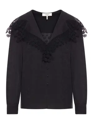 Chloé Long-sleeved Shirt With Graphic Pattern And Lace Embellishments