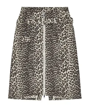 GANNI Cotton Tweed Midi Skirt With Belt - Leopard