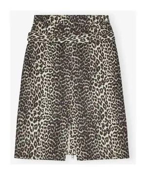 GANNI Cotton Tweed Midi Skirt With Belt - Leopard