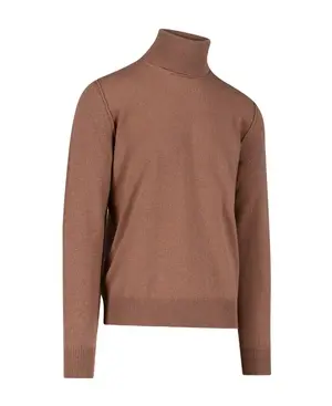 MAISON MARGIELA Logo Rib Roll-neck Jumper - Brown