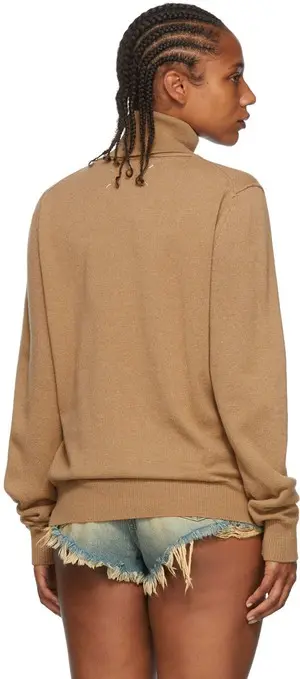 MAISON MARGIELA Logo Rib Roll-neck Jumper - Brown