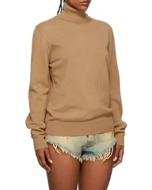 MAISON MARGIELA Logo Rib Roll-neck Jumper - Brown