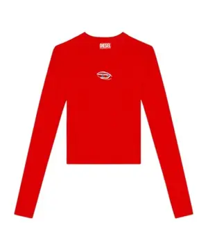 DIESEL® Ribbed-knit Long Sleeve Top With Oval D Emblem - Red