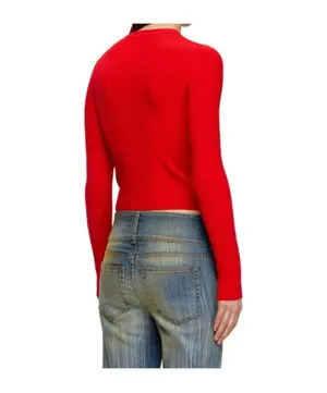 DIESEL® Ribbed-knit Long Sleeve Top With Oval D Emblem - Red