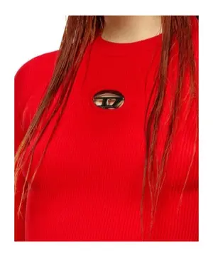 DIESEL® Ribbed-knit Long Sleeve Top With Oval D Emblem - Red