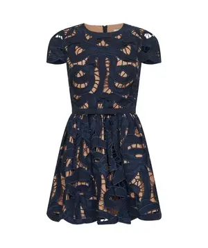 SELF-PORTRAIT Self-Portrait Cut-Out Short Sleeve Mini Dress Navy