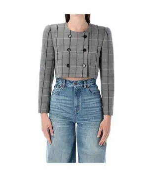 Chloé Cropped Checked Jacket - Blue