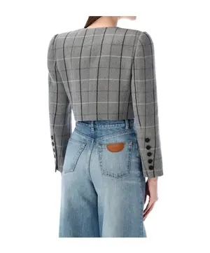Chloé Cropped Checked Jacket - Blue