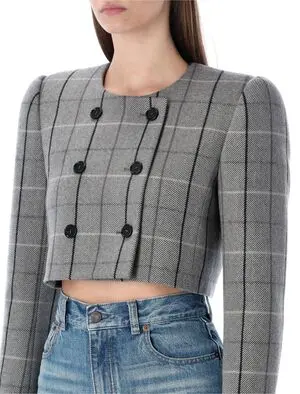 Chloé Cropped Checked Jacket - Blue