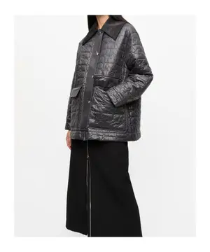 GANNI Quilted Midi Jacket With Pointed Collar - Phantom Black
