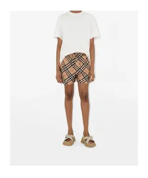 Burberry Check Printed Drawstring Shorts - Sand-colored