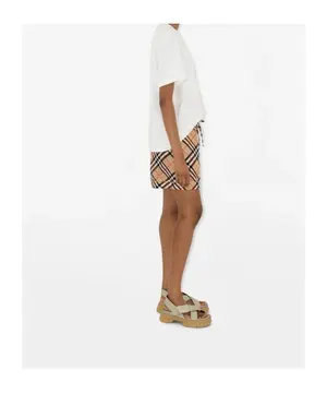Burberry Check Printed Drawstring Shorts - Sand-colored