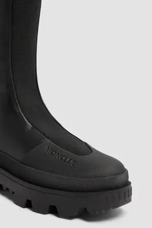 Moncler Leather Boots With Logo Patch - Black