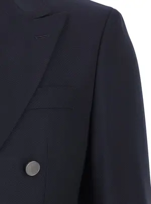 Hugo Boss Double-breasted Jacket With Trimmed Pockets - Blue