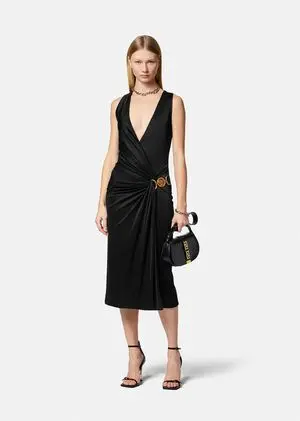 Versace Logo-plaque Sleeveless V-neck Dress