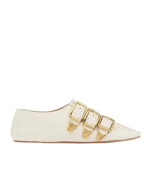 Chloé Susanna Studded Leather Flats - Eggshell