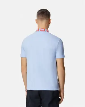 Versace Medusa Embroidered Short Sleeved Polo Shirt - Blue