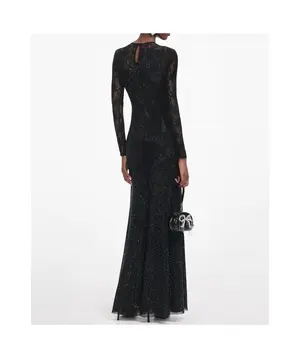 SELF-PORTRAIT Rhinestone Lace Sleeve Maxi Dress