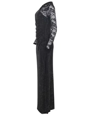 SELF-PORTRAIT Rhinestone Lace Sleeve Maxi Dress