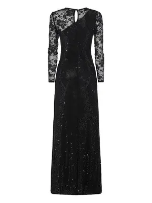 SELF-PORTRAIT Rhinestone Lace Sleeve Maxi Dress