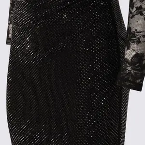 SELF-PORTRAIT Rhinestone Lace Sleeve Maxi Dress