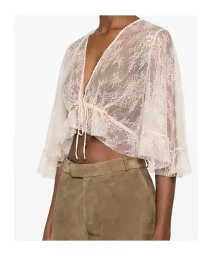 Alberta Ferretti Lace Trimmed Short Sleeve Shirt